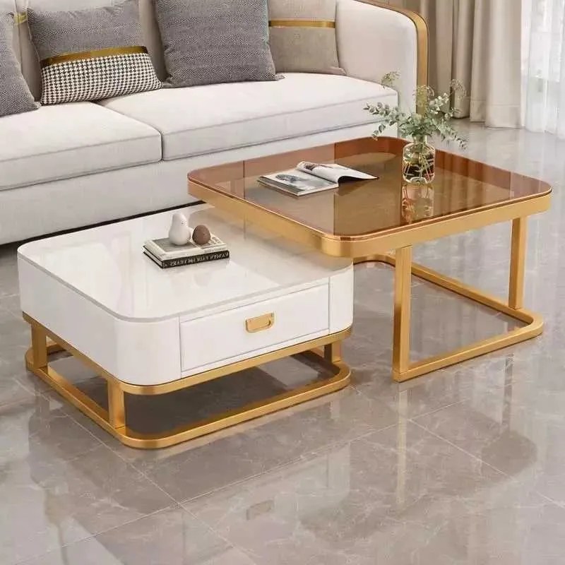 LuxuryForm DESIGN Konferenční stolek ARAGON 70 × 70 / 60 × 60 cm – zlatý / bílý mramor + sklo (set 2 ks)