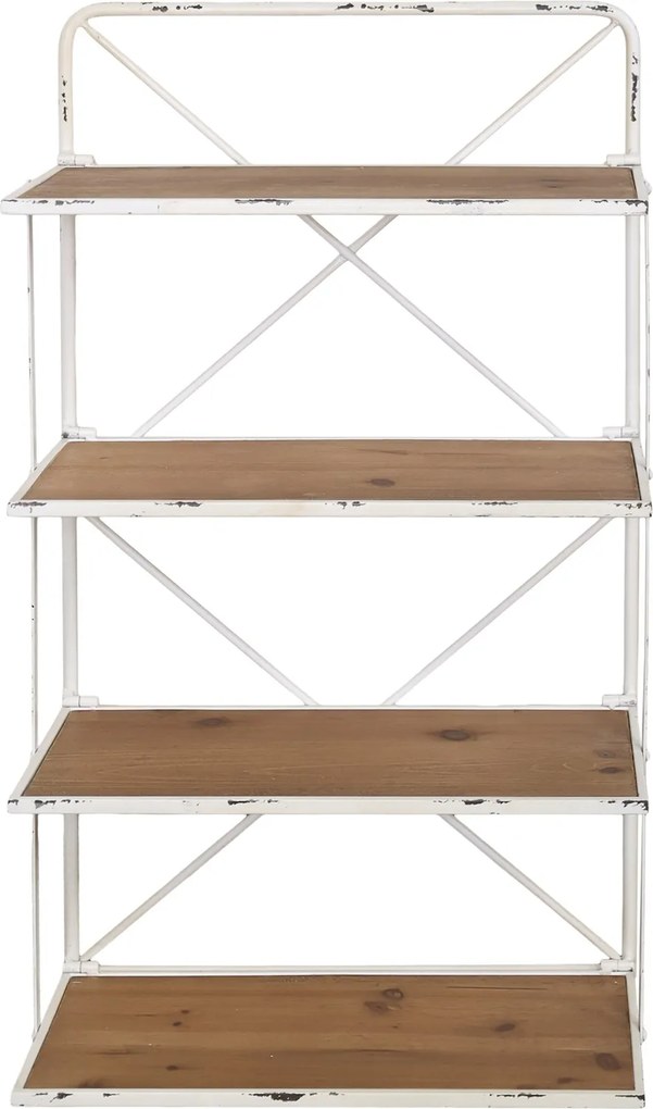 Bílý antik kovový nástěnný regál se 4 policemi Chic Antique – 40*19*73 cm