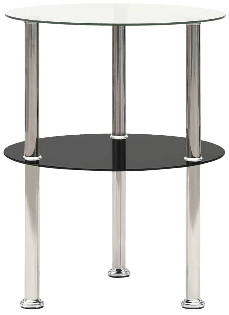 322788 vidaXL 2patrový odkládací stolek průhledný a černý 38 cm tvrzené sklo
