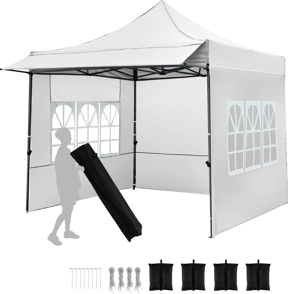 Costway Pavilon Výsuvný zahradní altán s 3 bočními stěnami a 3 úrovní nastavení