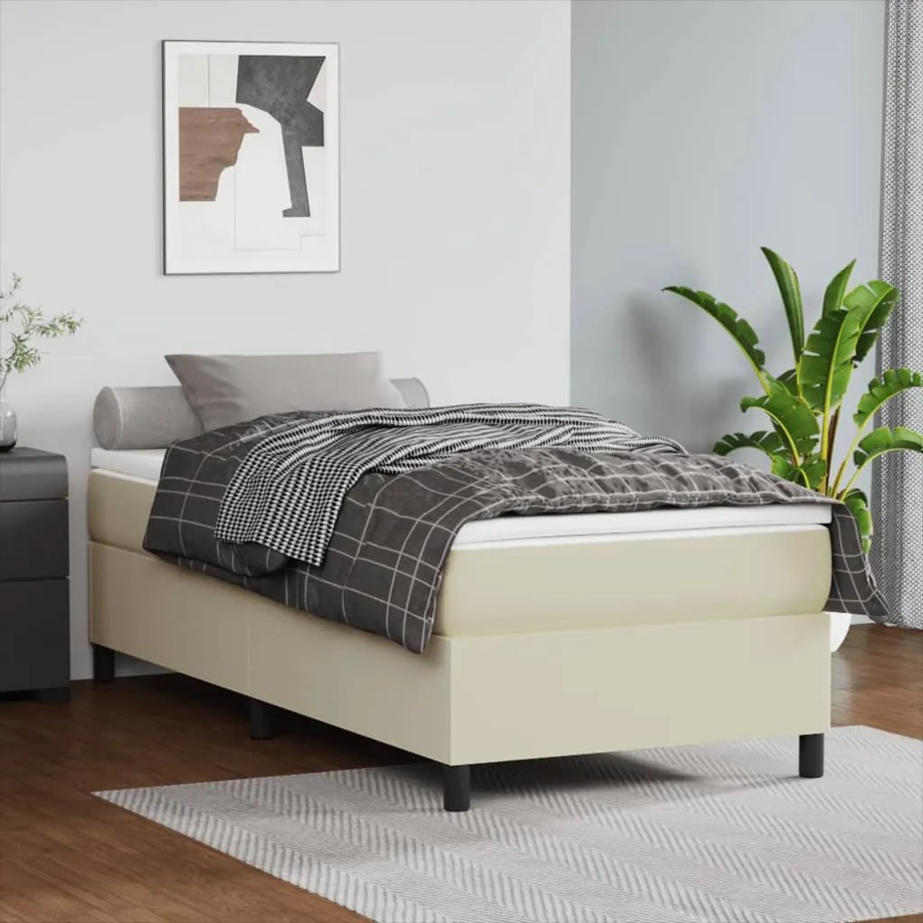 Rám postele s boxspringem krémový 80 x 200 cm umělá kůže 3121013