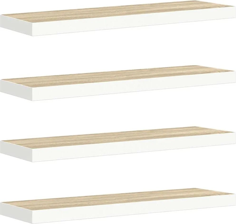 Plovoucí nástěnné police 4 ks dub a bílé 90x23,5x3,8 cm MDF 326584