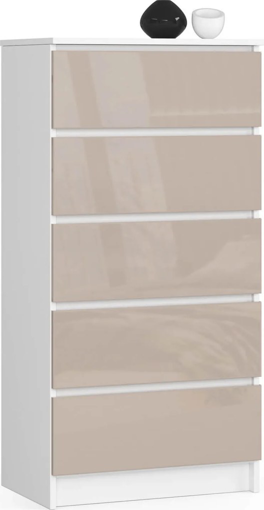 Komoda K60 5SZ bílá/cappuccino lesk