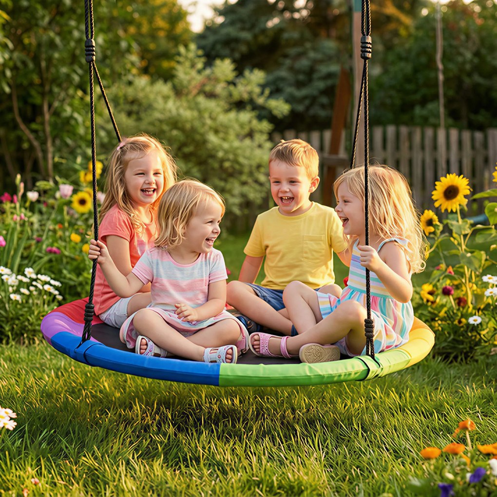 Houpačka Nest Výškově nastavitelná závěsná houpačka Ø 120 cm do 300 kg pro děti od 3 do 8 let, 120 x 120 x 180 cm Pestrobarevná barva