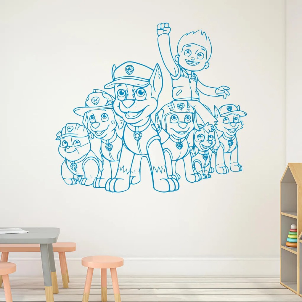 Živá Zeď Samolepka na zeď Ryder a tlapková patrola Barva: modrá, Velikost: 100 x 88 cm