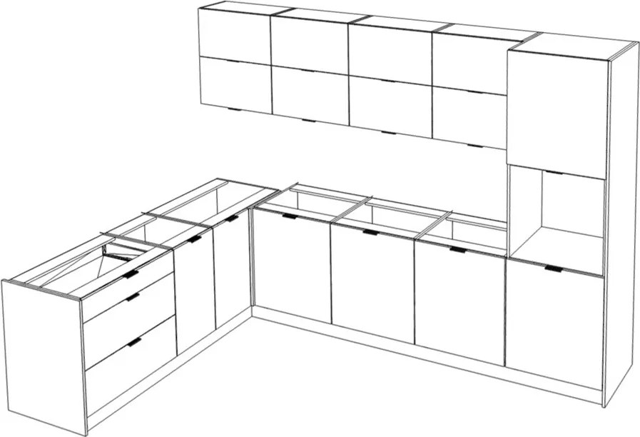 Rohová univerzální kuchyňská linka, 300x220, grafit/dub craft, LAFT