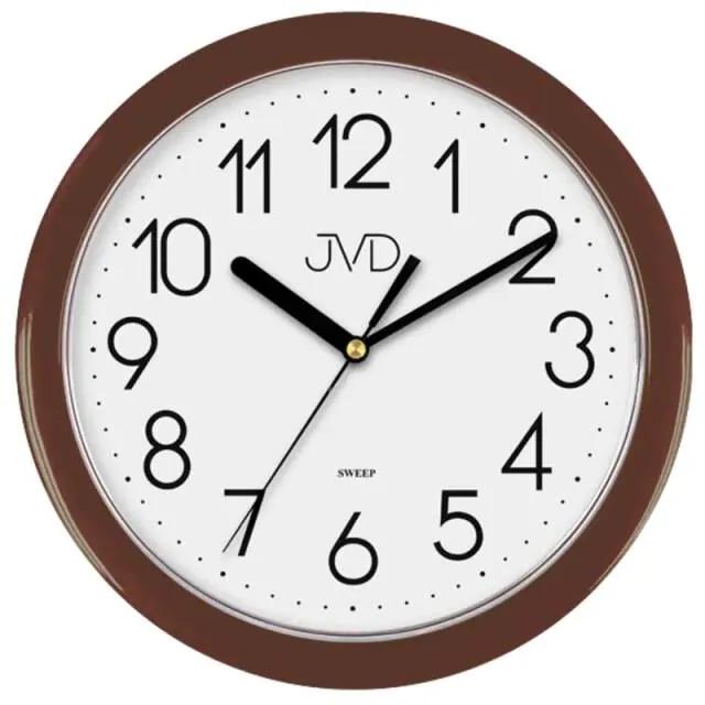Hnědé plastové nástěnné netikající tiché hodiny JVD sweep HP612.16