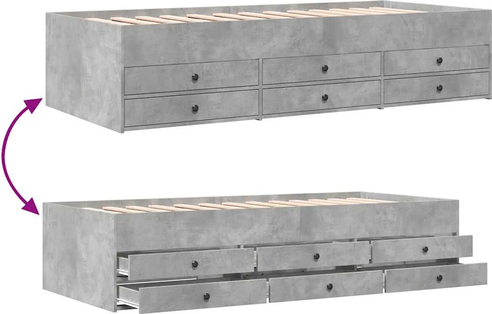 Válenda se zásuvkami bez matrace betonově šedá 75 x 190 cm 3280891