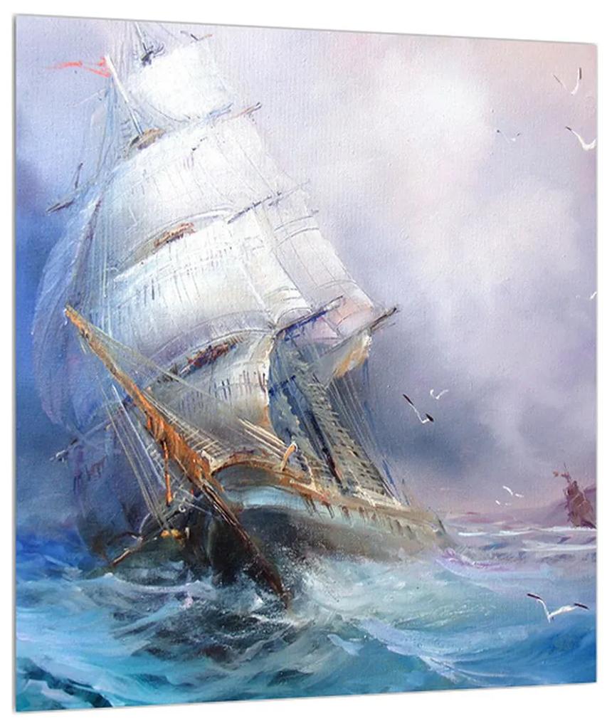 Obraz lodě na rozbouřeném moři (30x30 cm)