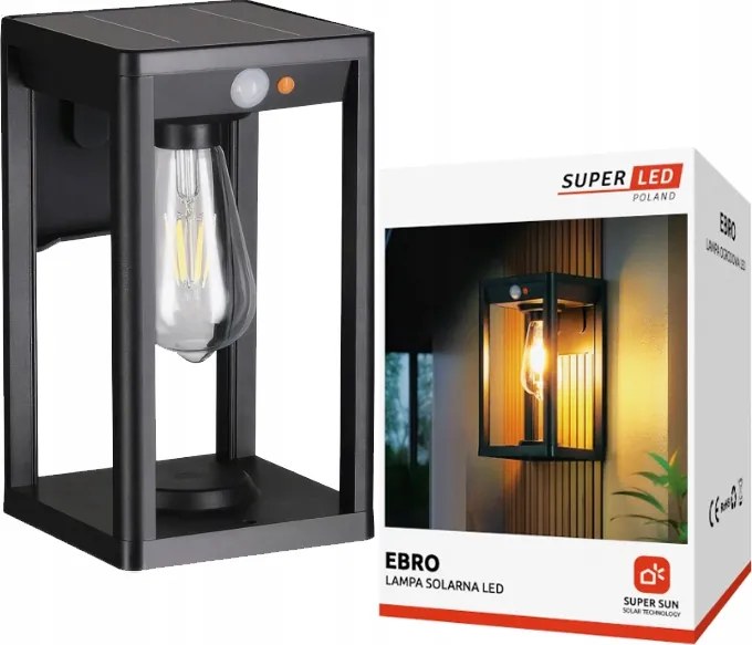 Solární lampa Led, fasádní zahradní nástěnné svítidlo žárovka Filament SuperLED