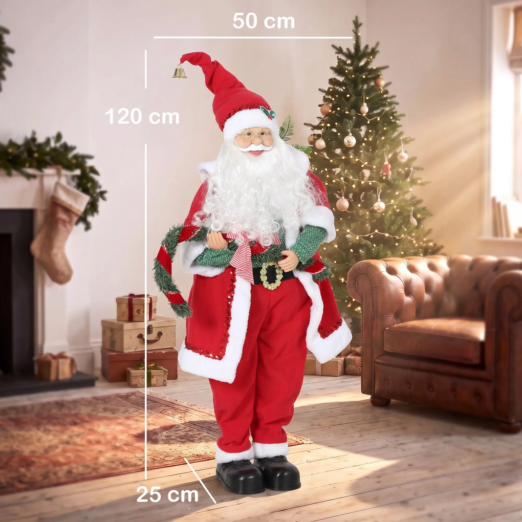 HOMCOM Zpívající a tancující Santa Claus, 120 cm, stojící animovaná vánoční postava se svícnem a pytlem, aktivovaná zvukem / dotykem
