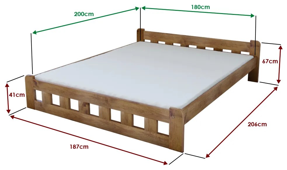 Postel Naomi zvýšená 180 x 200 cm, dub Rošt: S laťkovým roštem, Matrace: Matrace Coco Maxi 20 cm