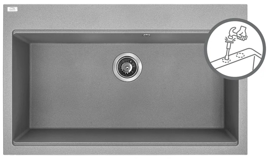 Laveo Tau, 1-komorový granitový dřez 800x500x215 mm, šedá, LAV-SBT_5108