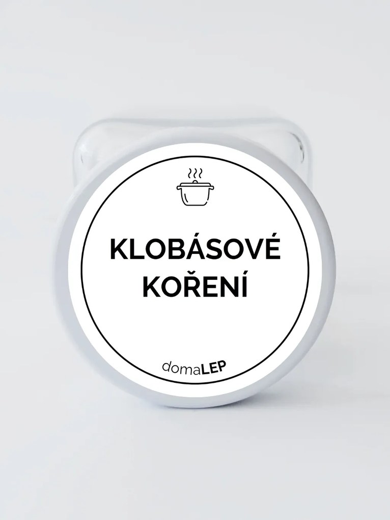 Samolepka na kořenky KLOBÁSOVÉ KOŘENÍ bílá 5 cm tučné písmo