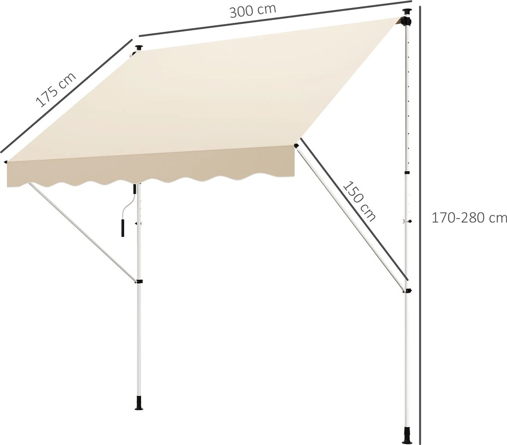 Svěrná markýza s ruční klikou Výškově nastavitelné skládací rameno Markýza na balkon Odolná vůči povětrnostním vlivům Markýza na balkon 150 cm široká…
