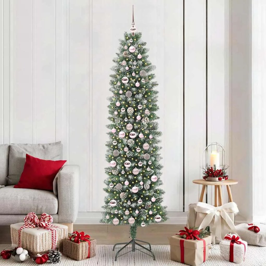Umělý štíhlý vánoční strom Zelená a bílá 210 cm 3395307
