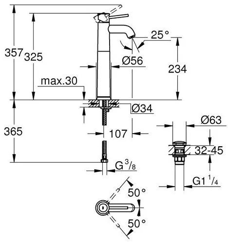 Grohe Start Páková umyvadlová baterie s výpustí chrom 23784000