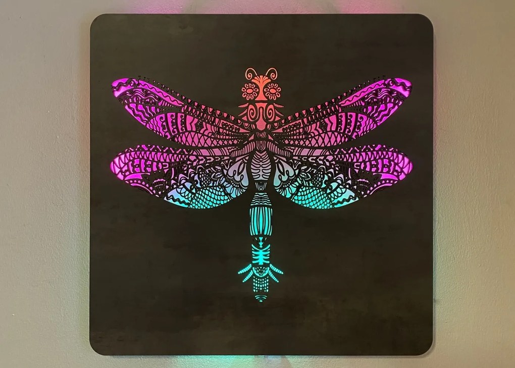 Li-Go "Vážka" světelný obraz RGB  230V 62x62cm provedení povrchu: dub světlý