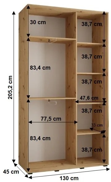 Šatní skříň BAYLIN 1 - 130/45 cm, černá / černá / dub artisan