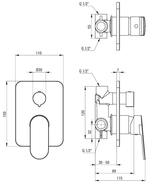 Deante Alpinia, vanová/sprchová baterie pod omítku, 2-výstupová, černá matná, DEA-BGA_N44P