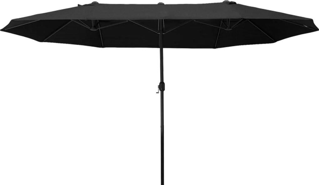 Dvojitý sluneční slunečník Outsunny 455 x 265 cm, sluneční clona s UV ochranou a ručním kličkou, větruodolný slunečník pro pláž, balkon a zahradu, čer
