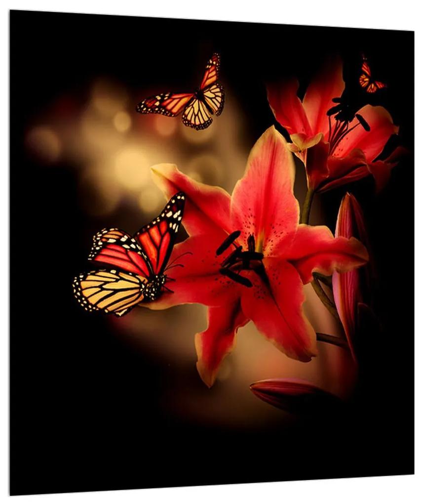 Obraz lilie s motýlem (30x30 cm)