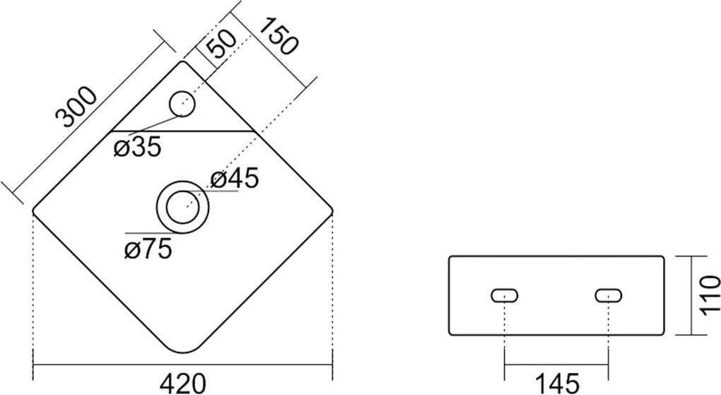 Aqualine Aqualine, NEXA keramické umyvadlo rohové 30x30cm, bílá, NP436
