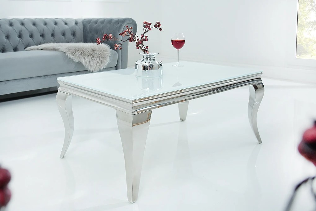 Konferenční stolek Royal, 100 cm, bílý, stříbrný