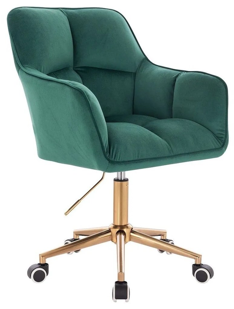 LuxuryForm DESIGN Otočné křeslo AMALFI VELUR na zlaté podstavě s kolečky - zelená