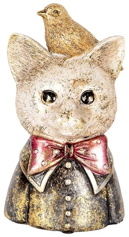 Dekorace socha busta kočka se zlatým ptáčkem - 11*9*18 cm