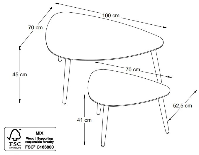 Sada konferenčních stolků Paricia 100 cm černý dub