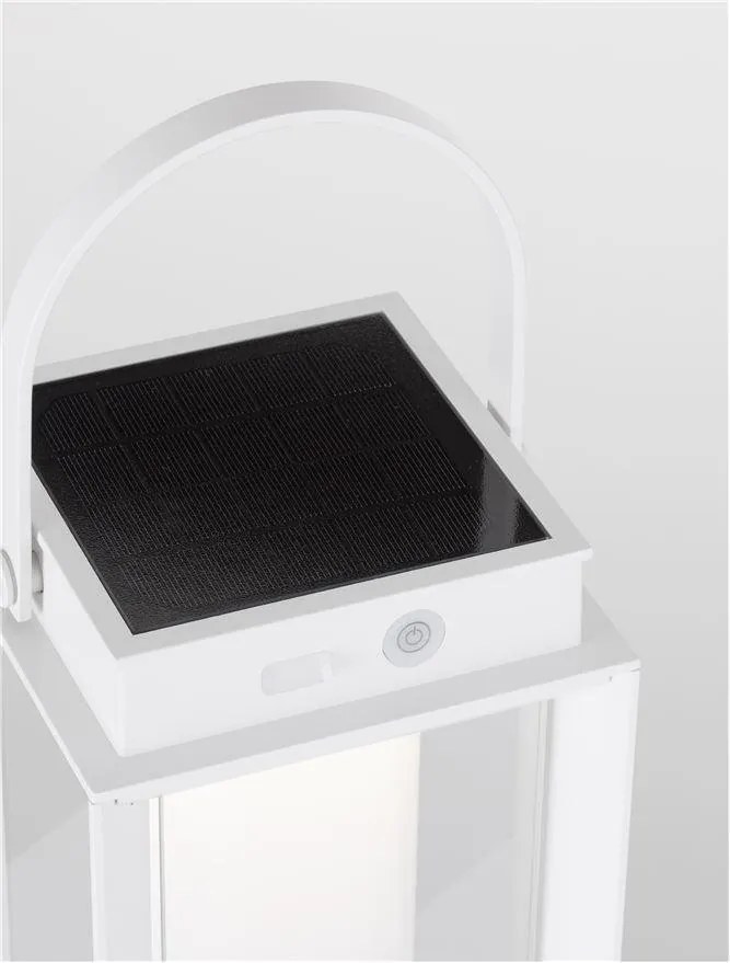 NV 9002861 Venkovní stolní lampa VERHAAL bílý hliník a čiré sklo LED 2W 3000K 3,7V 360st. IP54 solární / USB kabel / vypínač na těle - NOVA LUCE