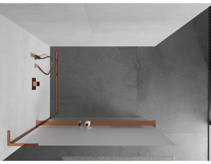 Mexen Kioto+ L, sprchová zástěna Walk-In s poličkou a věšákem 100 x 200 cm, 8mm sklo námraza, růžové zlato profil, 800-100-123-60-30