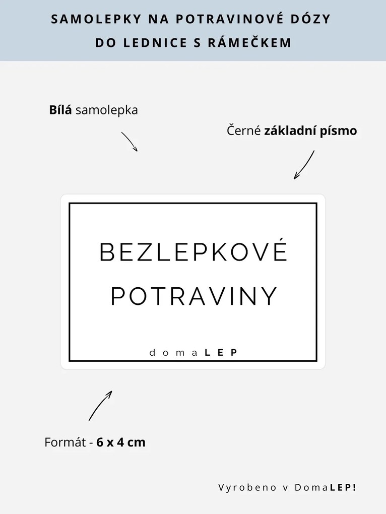 BEZLEPKOVÉ POTRAVINY - Samolepka s rámečkem na dózy do lednice, 6 x 4 cm