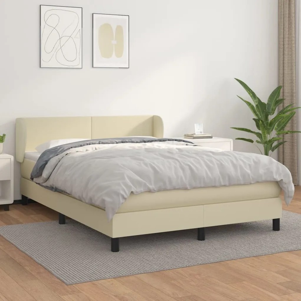 Box spring postel s matrací krémová 140x190 cm umělá kůže 3127189