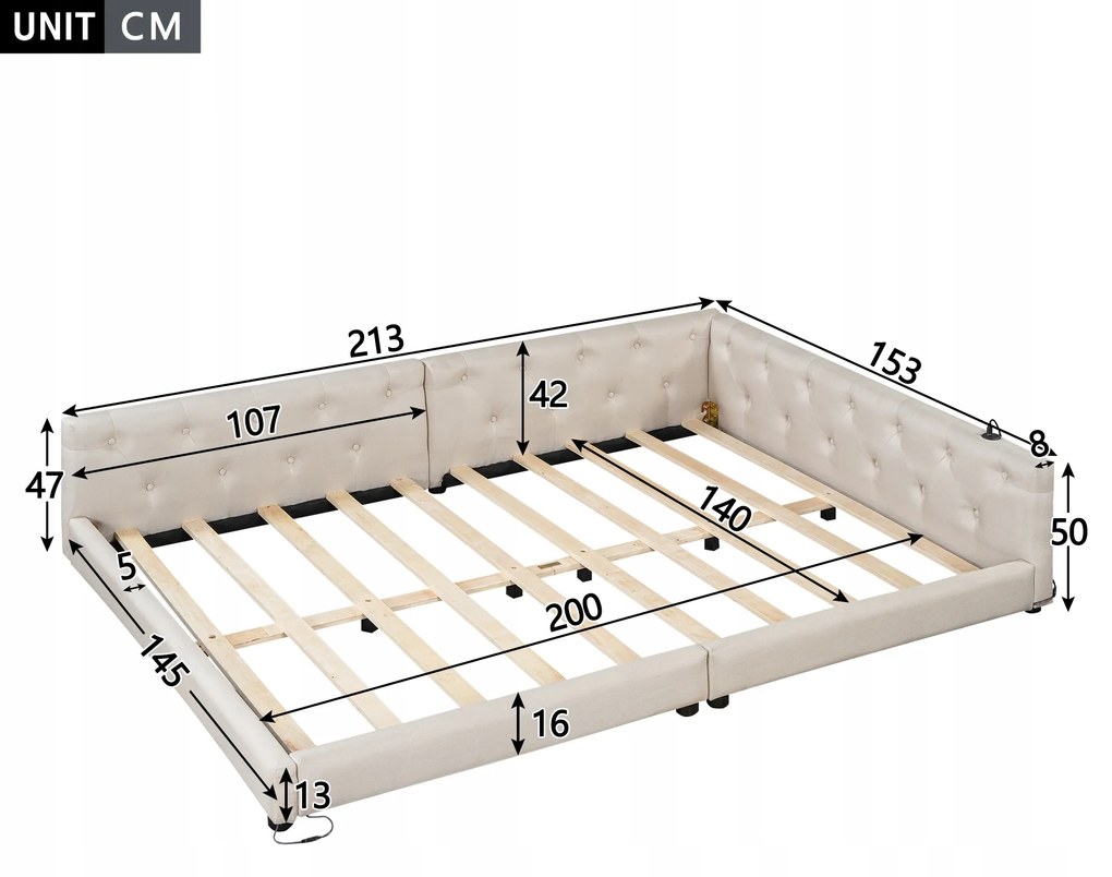 Arhatreya Rozkládací pohovka 140 x 200 cm Dvojlůžko LED USB+Typ C, len, béžová