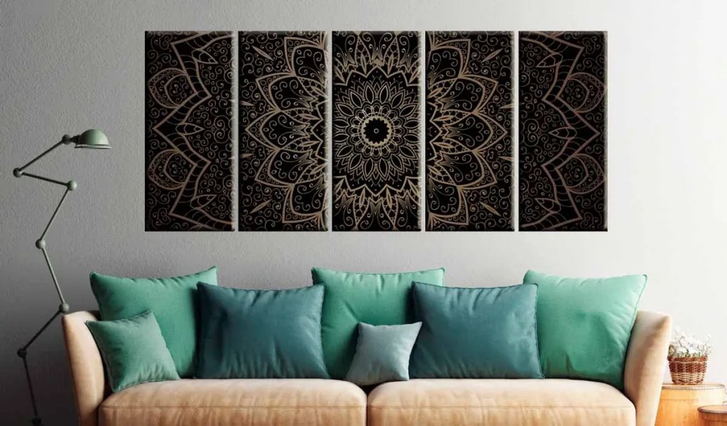 Obraz Mandala bronzová + háčky a hřebíčky ZDARMA Velikost (šířka x výška): 125x50 cm