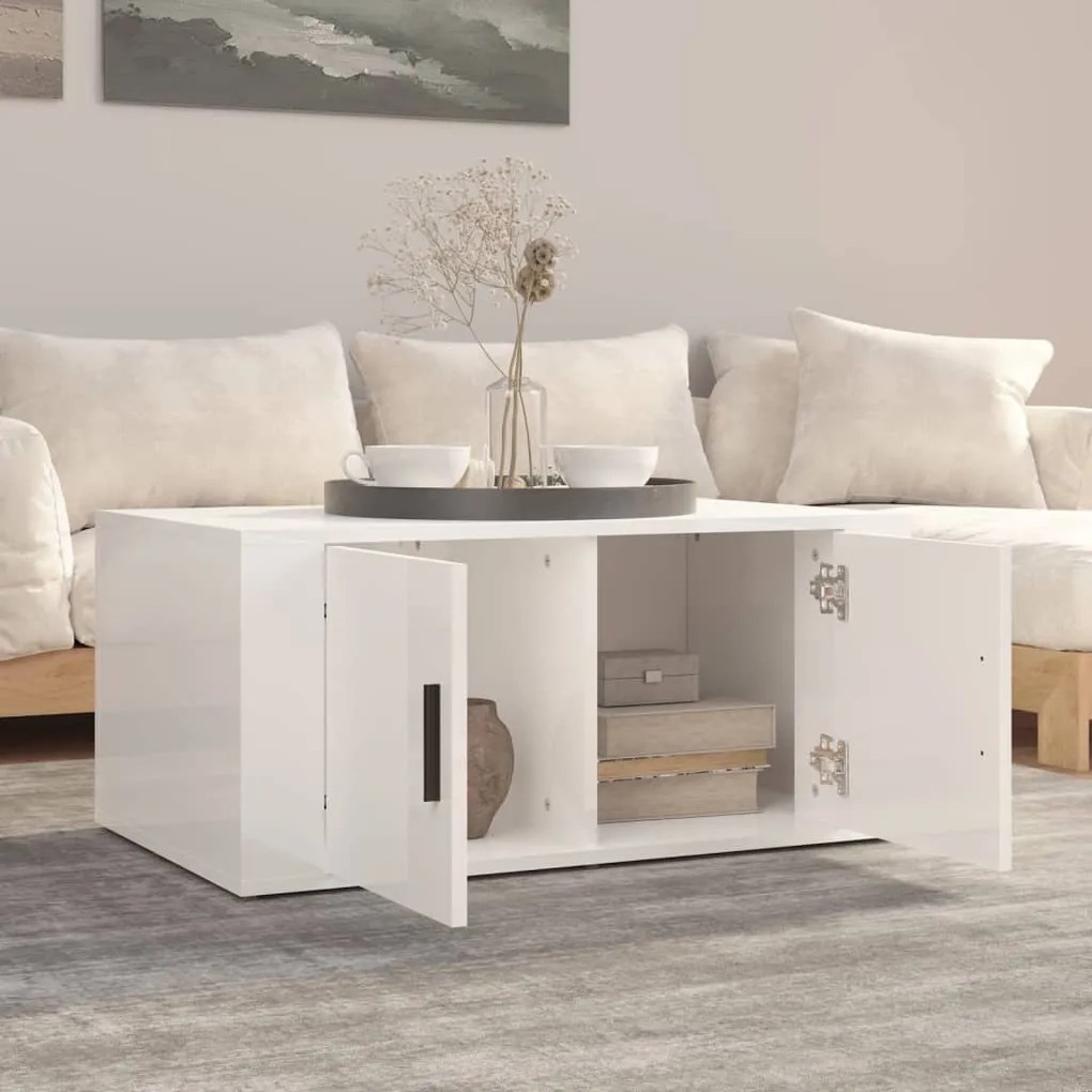 Konferenční stolek bílý s leskem 80x50x36 cm kompozitní dřevo - Default Title