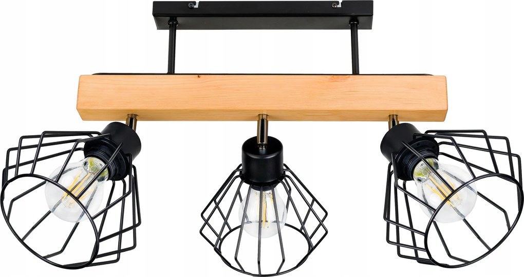 Dřevěná stropní lampa Lustr Stropní Svítidlo Loft Černá na 3x Klosz E27