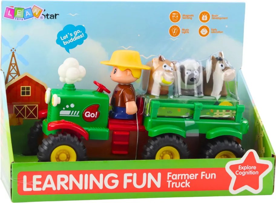 LEAN Toys Interaktivní vzdělávací traktor pro batolata – zvířátka, světla, zvuky