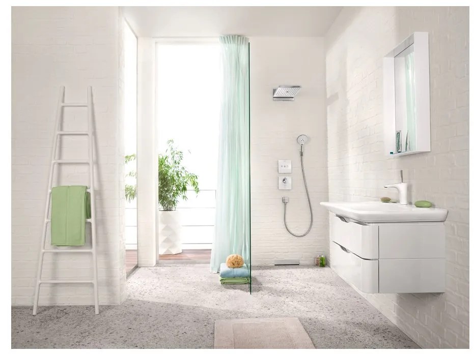 Hansgrohe ShowerSelect Glass, ventil pod omítku pro 3 spotřebiče, bílá/chromová, HAN-15736400