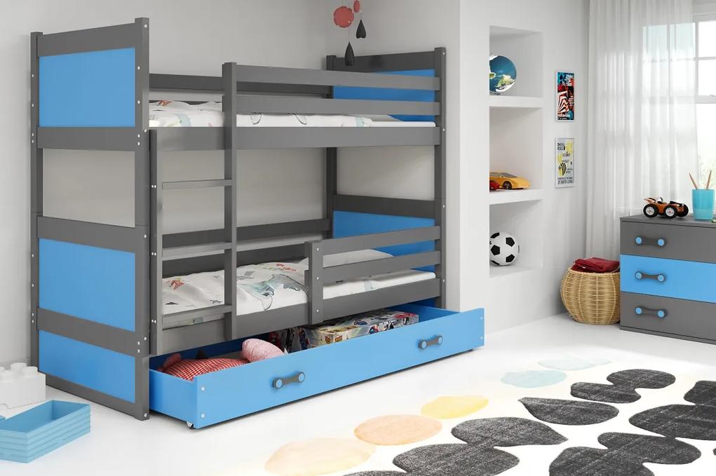Dětská patrová postel Rico 200x90 - Grafit/Modrá - Skladem