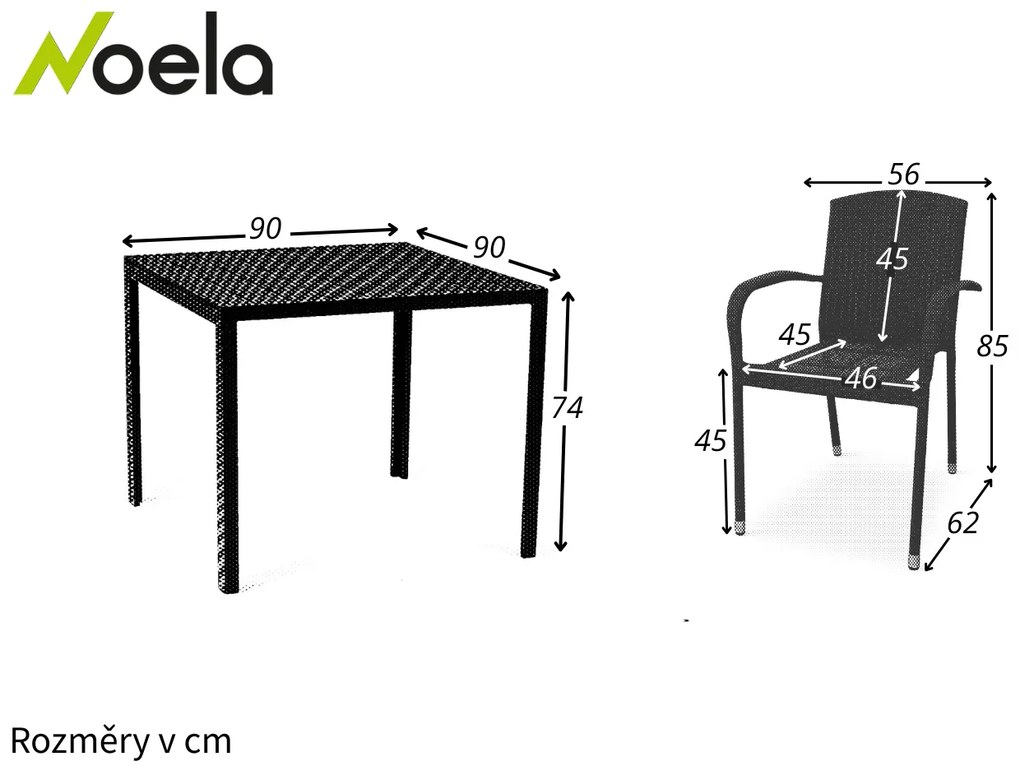Noela Zahradní jídelní set Viking M + 4x ratanová židle Roma