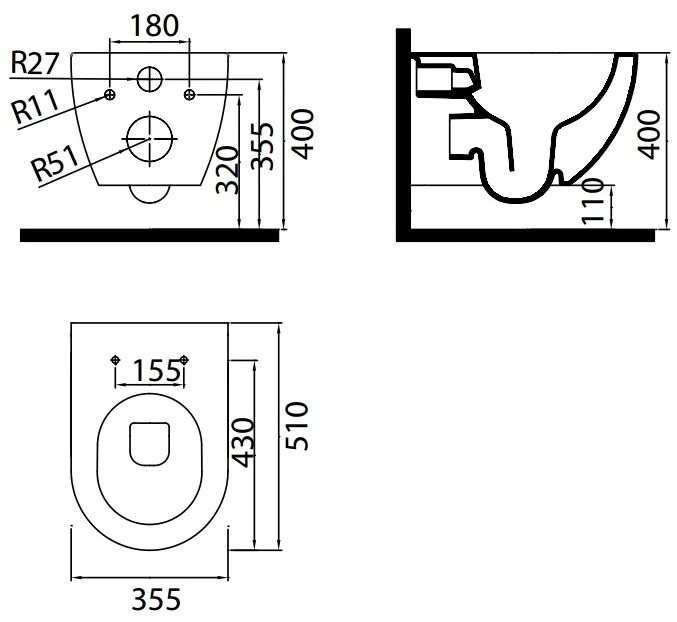 Alcaplast AM102/1120 Jádromodul komplet do bytových jader se závěsným WC Creavit FREE FE322 Rim-Off + bidet 2v1