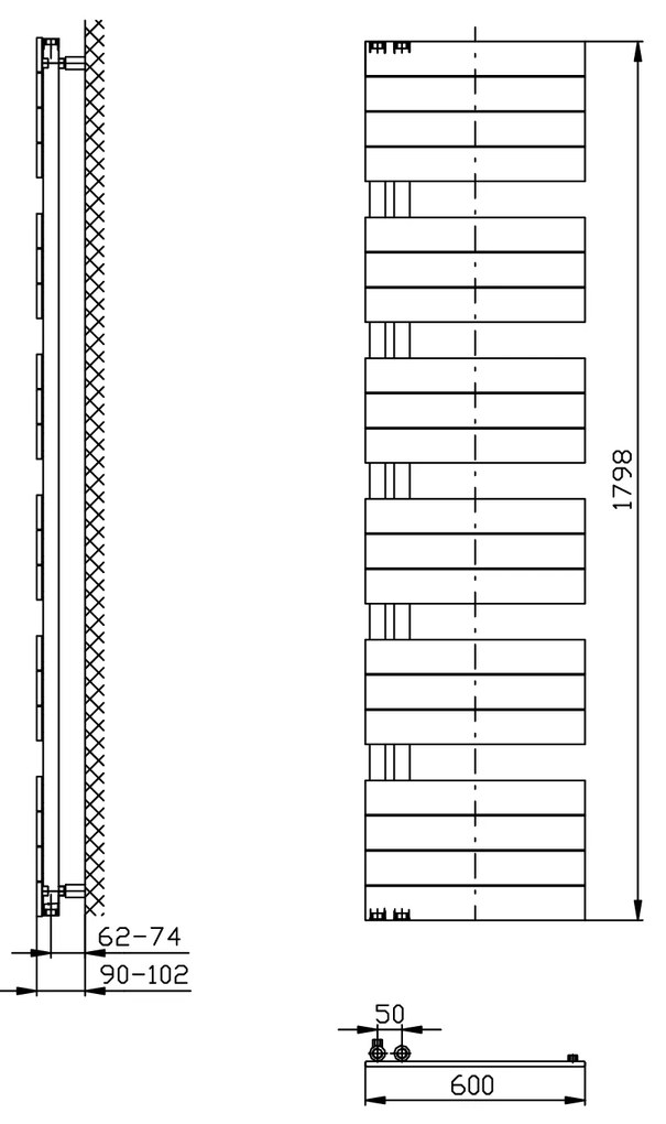 Aqualine MILI otopné těleso 600x1798mm, černá mat DC656T