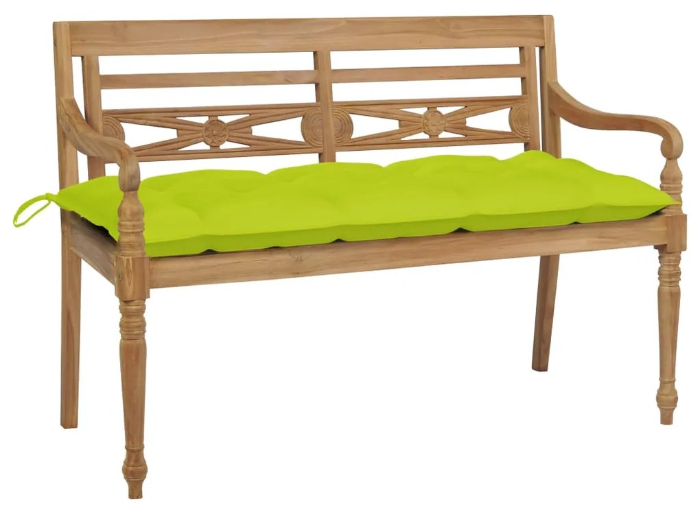 vidaXL Lavice Batavia se zářivě zelenými poduškami 120 cm masivní teak