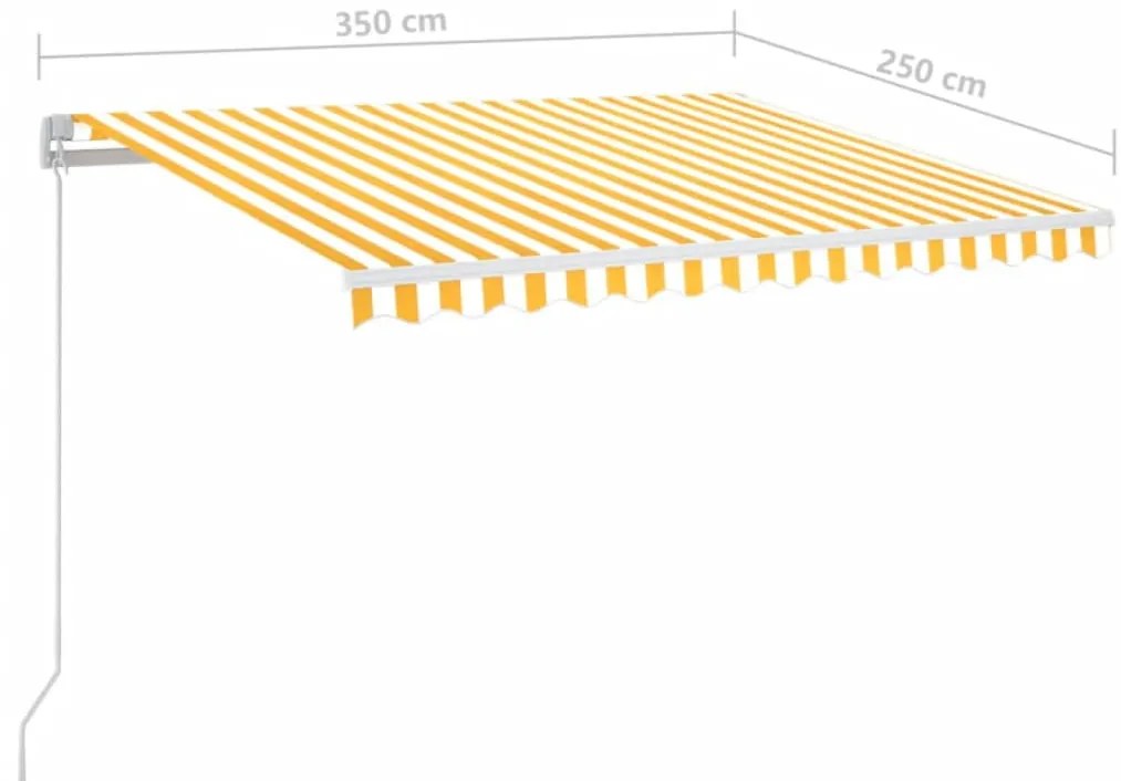 vidaXL Marketos Ručně zatahovací markýza s LED světlem 350 x 250 cm žlutobílá
