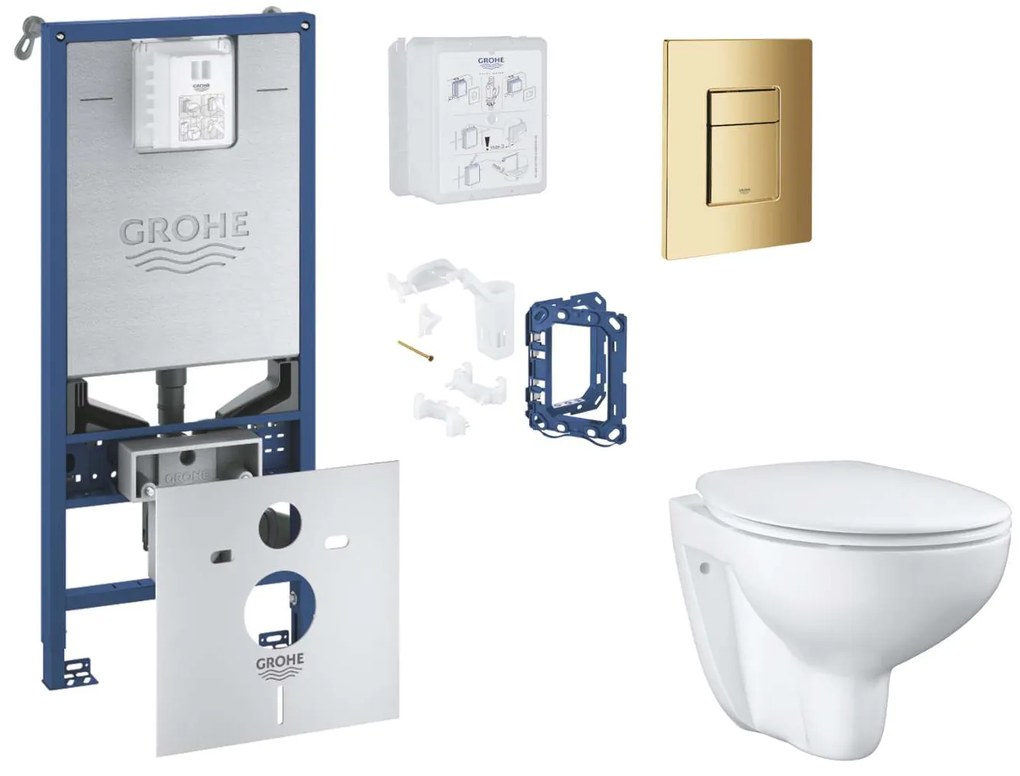 Grohe Rapid SLX - Set předstěnové instalace, klozetu, sedátka SoftClose, tlačítka Skate Cosmopolitan a sady pro vhazování tablet, Cool Sunrise SANI11BB4142