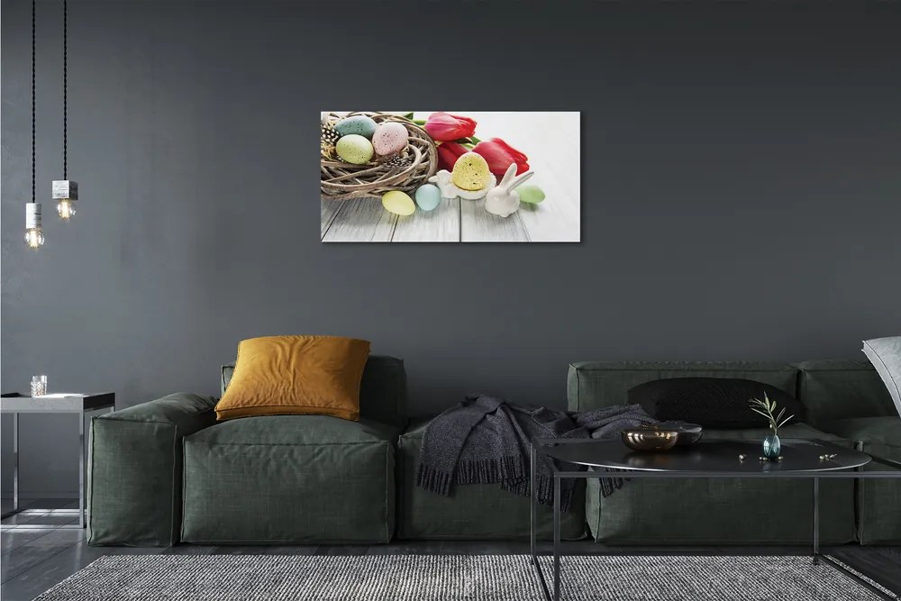 Obrazy na plátně vejce tulipány 100x50 cm