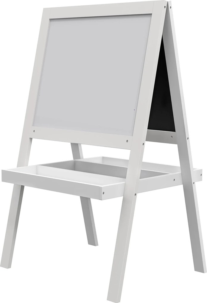 AIYAPLAY 2v1 Dětský Stojan - magnetická tabule a tabule na křídy - 2 integrované úložné přihrádky - bílý